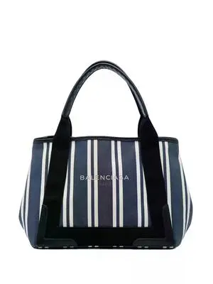 Balenciaga 2017 Canvas Striped Navy Cabas S Tote Bag - Blue