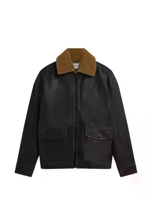 Scotch & Soda Shearling-collar Leather Jacket - Black