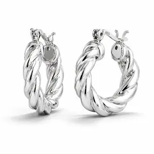 GOLD & HONEY Small Twist Hoop Earrings - Silver
