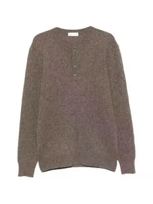 ROBERTO COLLINA Ribbed-knit Henley Sweater - Brown