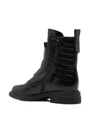 LINDA BAUMANN Croc-effect Buckled Boots