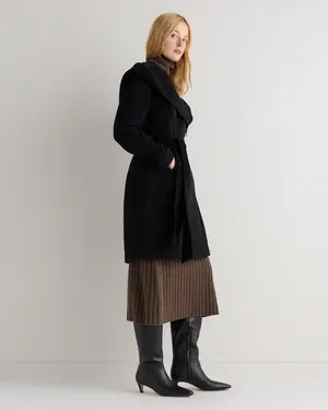 Quince Wool Cashmere Hooded Wrap Coat With Removable Down Bib - Black