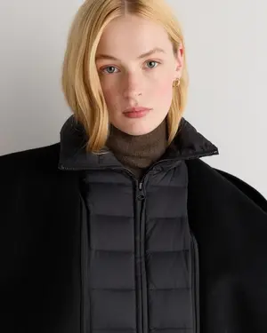 Quince Wool Cashmere Hooded Wrap Coat With Removable Down Bib - Black