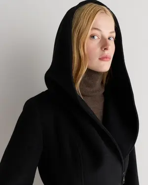 Quince Wool Cashmere Hooded Wrap Coat With Removable Down Bib - Black