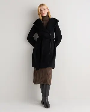 Quince Wool Cashmere Hooded Wrap Coat With Removable Down Bib - Black