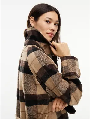Tommy Hilfiger Plaid Wool-blend Belted Car Coat