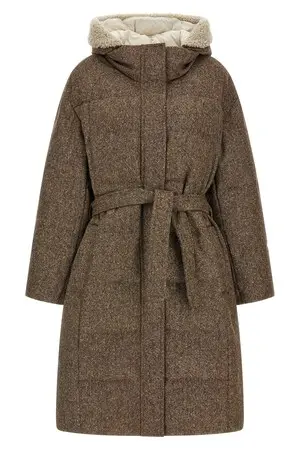 Brunello Cucinelli Shiny Zipper Pull' Down Jacket - Brown