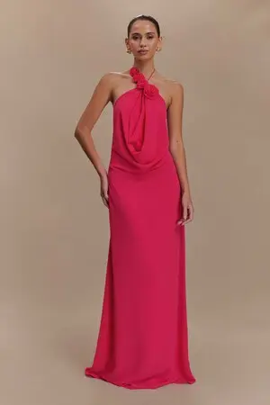 Meshki Rosalia Cowl Neck Maxi Dress - Raspberry