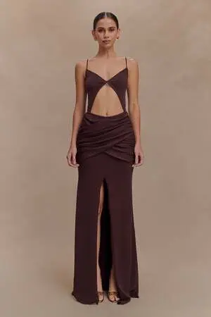 Meshki Reama Wrap Over Knit Maxi Dress - Chocolate