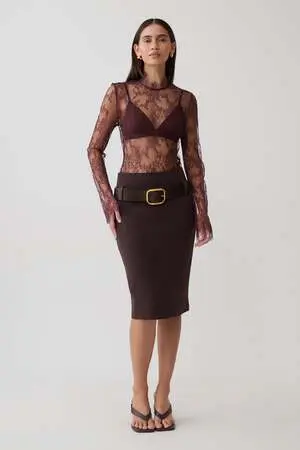 Meshki Brooke Suiting Midi Skirt - Red