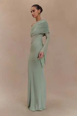Meshki Kaitlin One Shoulder Slinky And Mesh Maxi Dress