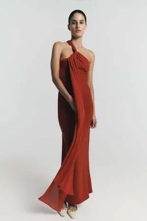 Meshki Philippa Knotted Crepe Maxi Dress - Ruby Red