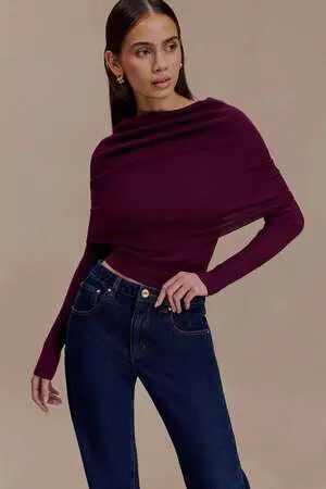 Meshki Mazie Asymetrical Cashmere Blend Long Sleeve Knit Top