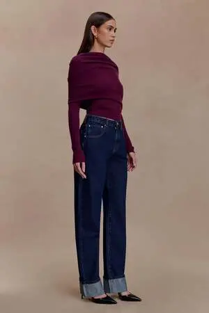 Meshki Mazie Asymetrical Cashmere Blend Long Sleeve Knit Top