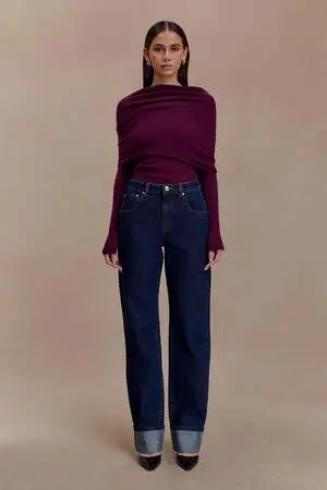 Meshki Mazie Asymetrical Cashmere Blend Long Sleeve Knit Top