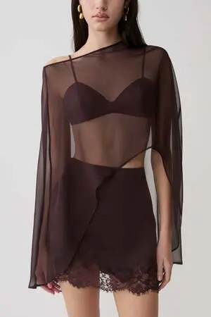 Meshki Kirstine Bralette With Chiffon Cape - Brown