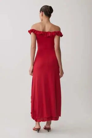 Meshki Allegra Off Shoulder Ruffle Midi Dress