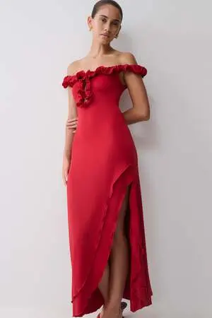 Meshki Allegra Off Shoulder Ruffle Midi Dress