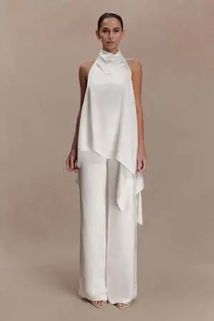 Meshki Sydney Asymmetrical Satin Halter Top - Ivory