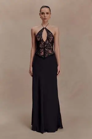 Meshki Sascha Lace And Satin Halter Maxi Dress - Black