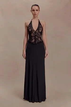 Meshki Sascha Lace And Satin Halter Maxi Dress
