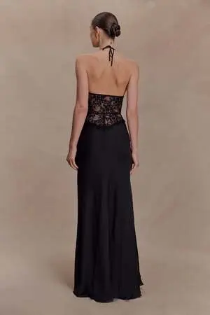 Meshki Sascha Lace And Satin Halter Maxi Dress
