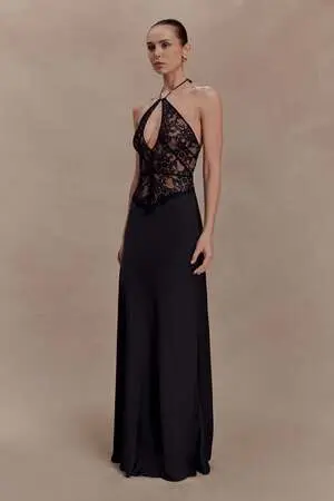 Meshki Sascha Lace And Satin Halter Maxi Dress