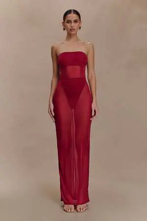 Meshki Aoife Mesh Maxi Skirt - Raspberry