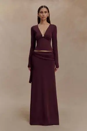 Meshki Bowie Low Rise Knit Maxi Skirt - Dark Chocolate
