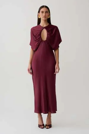 Meshki Mona Cut Out Satin Midi Dress - Red