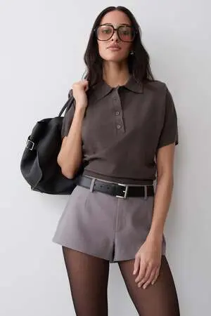 Meshki Shirin Knit Top With Shoulder Pads - Grey