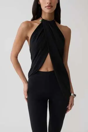 Meshki Yuna Draped Hardware Top - Black