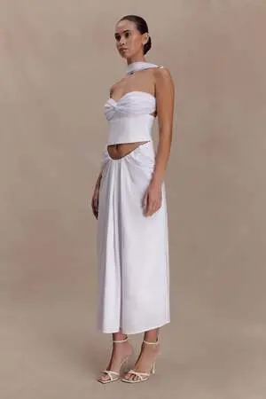 Meshki Talia Draped Linen Midi Skirt