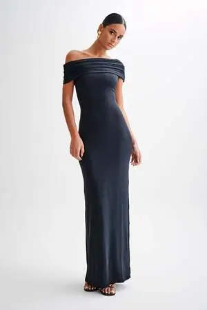 Meshki Cassandra Off Shoulder Slinky Maxi Dress - Black