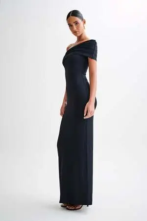 Meshki Cassandra Off Shoulder Slinky Maxi Dress