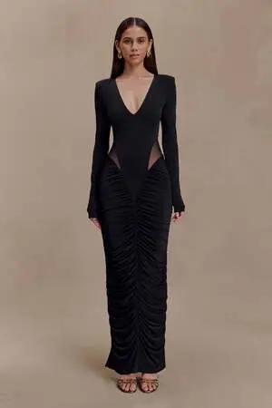 Meshki Louanne Slinky Long Sleeve Maxi Dress - Black