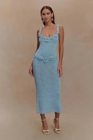 Meshki Teagan Floral Hand Crochet Midi Dress