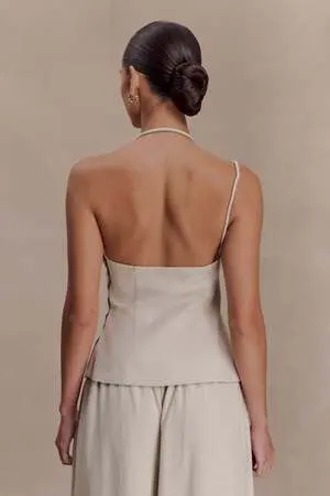 Meshki Gabby Asymmetrical Neckline Linen Beaded Top