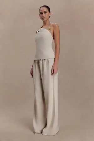 Meshki Gabby Asymmetrical Neckline Linen Beaded Top