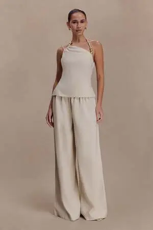 Meshki Gabby Asymmetrical Neckline Linen Beaded Top