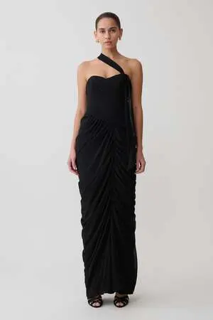 Meshki Micaela Chiffon Gathered Maxi Dress - Black
