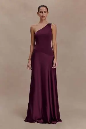 Meshki Lyla Asymmetrical Satin Maxi Dress - Plum