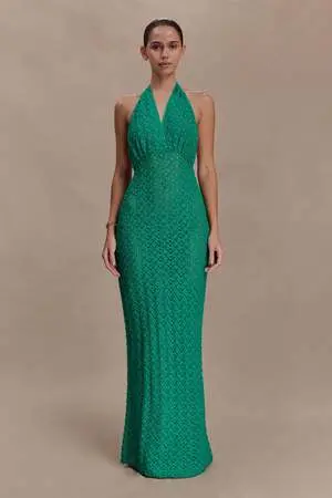Meshki Deeliah Halterneck Crochet Maxi Dress - Emerald
