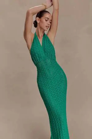 Meshki Deeliah Halterneck Crochet Maxi Dress