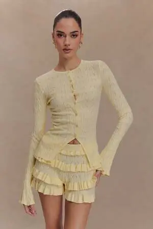 Meshki Amy Pointelle Bell Sleeve Cardigan - Lemon