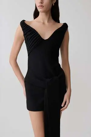 Meshki Runa Off Shoulder Mini Dress With Waist Tie