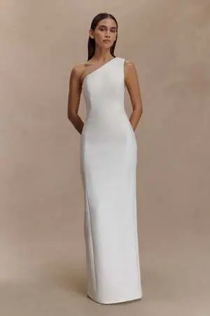 Meshki Milena One Shoulder Crepe Maxi Dress - White