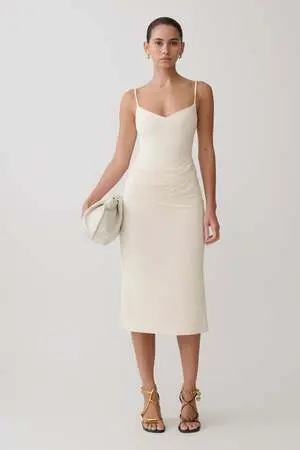 Meshki Vina Gathered Jersey Midi Dress - Ivory