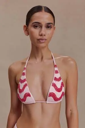 Meshki Robyn Beaded Triangle Bikini Top - Pink