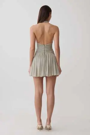 Meshki Lucille Halter Pleated Mini Dress